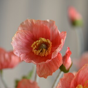 4 Heads 23.5" Artificial Poppy Flowers, Watermelon Red Fake Poppy Stem ...