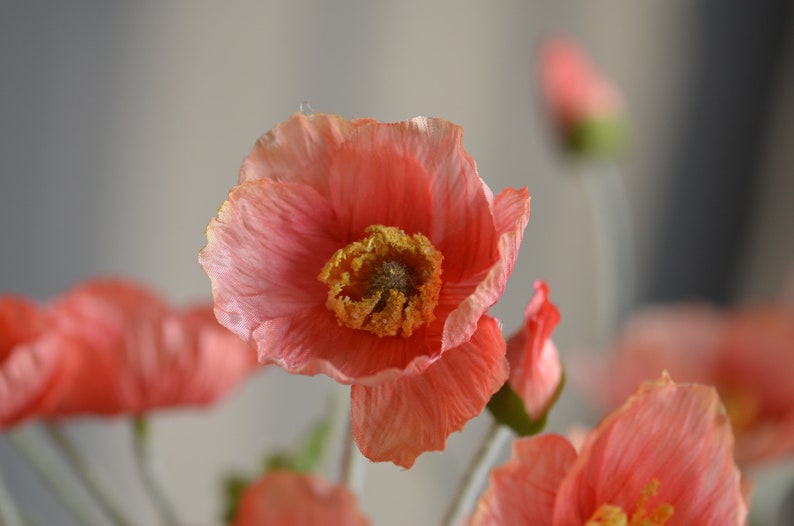 4 Heads 23.5 Artificial Poppy Flowers Watermelon Red - Etsy