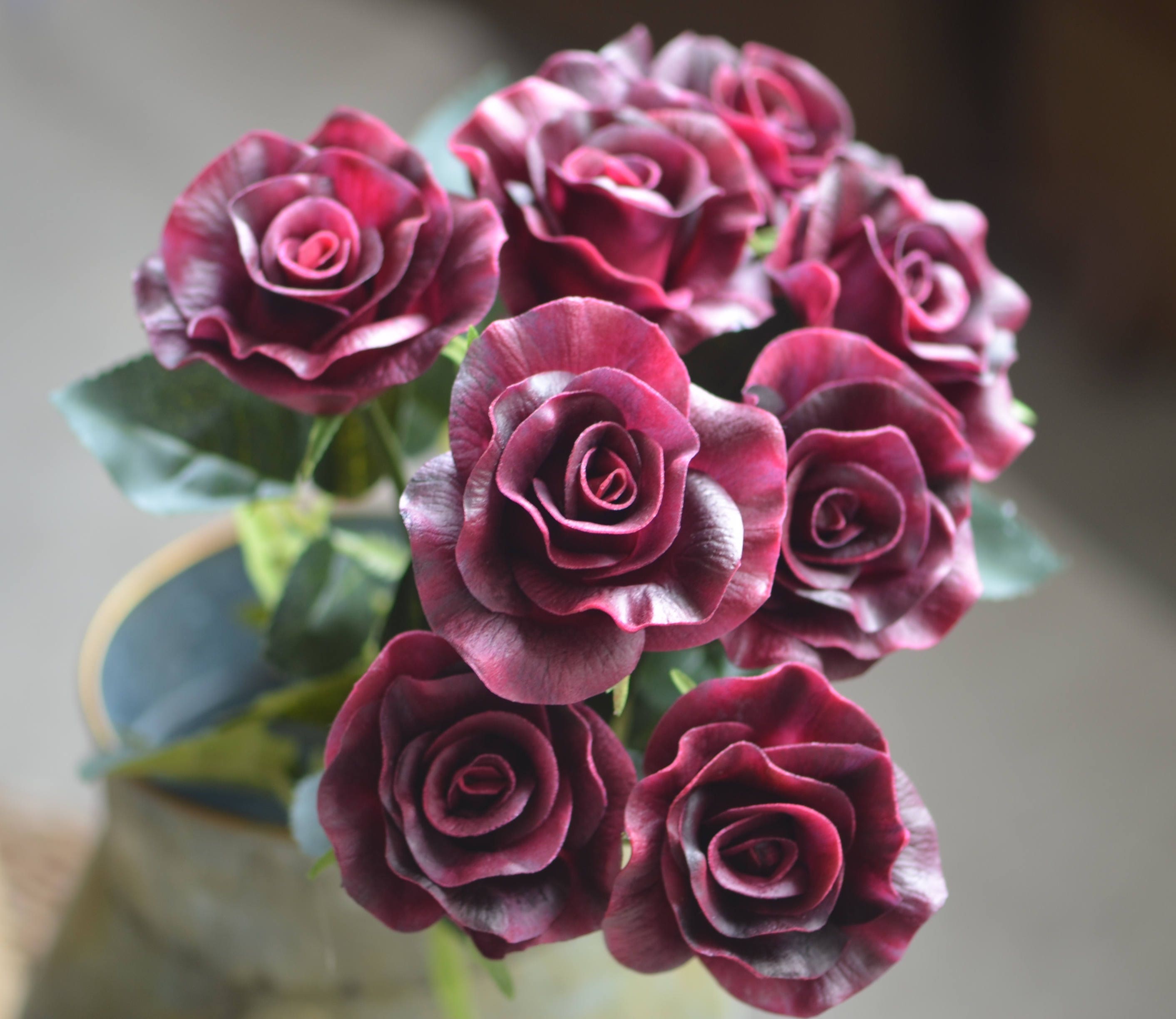 Light Burgundy Roses PU Real Touch Roses Single Stems DIY Silk | Etsy