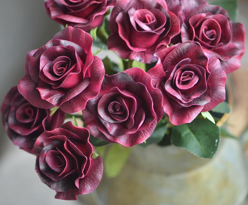 Light Burgundy Roses PU Real Touch Roses Single Stems DIY Silk - Etsy ...