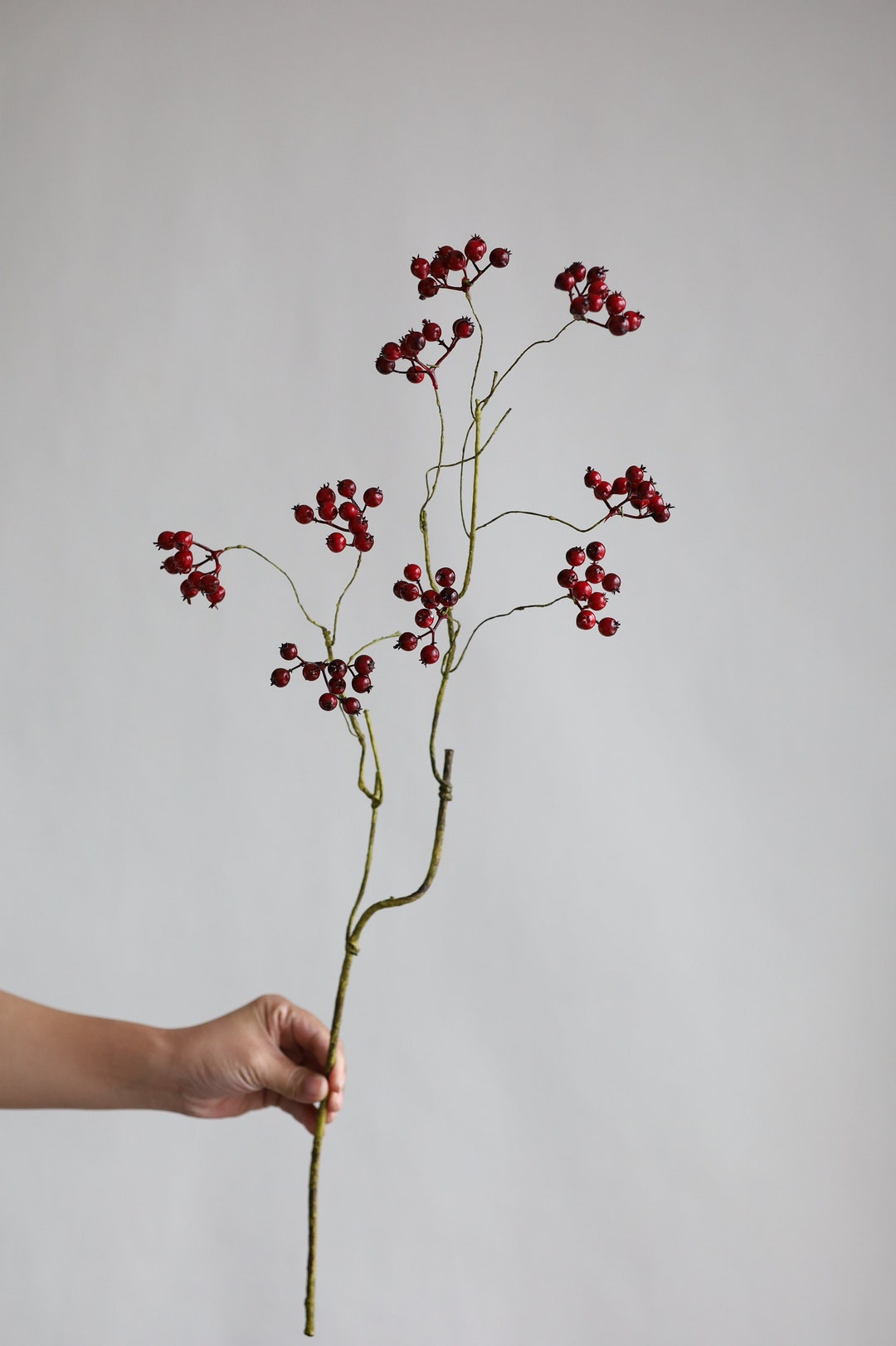 29" Faux Cranberry Branch, Decorative Cranberry Stem, Minimalist Style ...