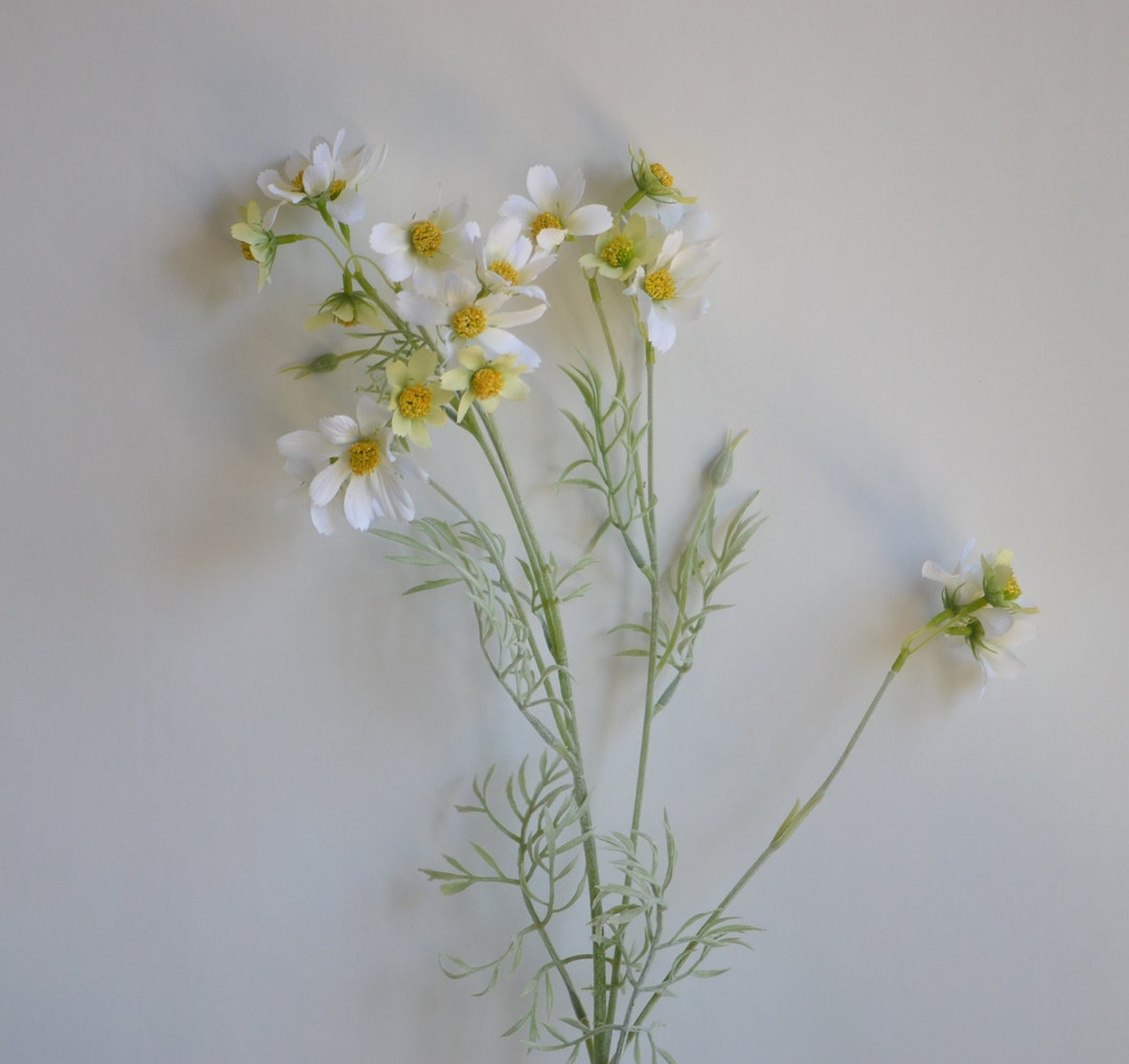 29.5" White Artificial Cosmos Flowers Branch, Faux Summer Flower Stem ...