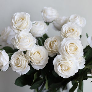 17" Morandi White Real Touch Roses, Aritificial Flowers, DIY Florals ...