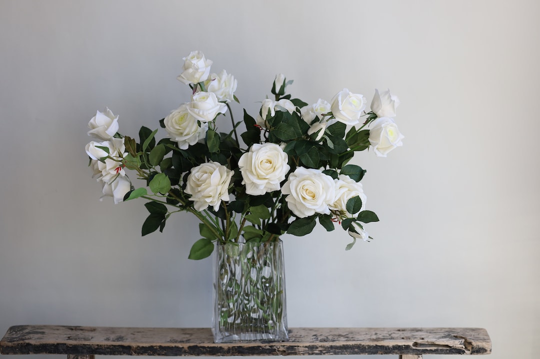 Artificial Real Touch Roses, Cream White Faux Garden Roses, DIY Florals ...