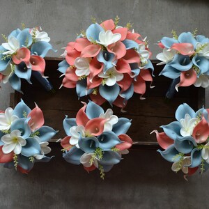 Pale Ice Blue Coral Bridal Bouquets Real Touch Callas Lilies Ivory ...