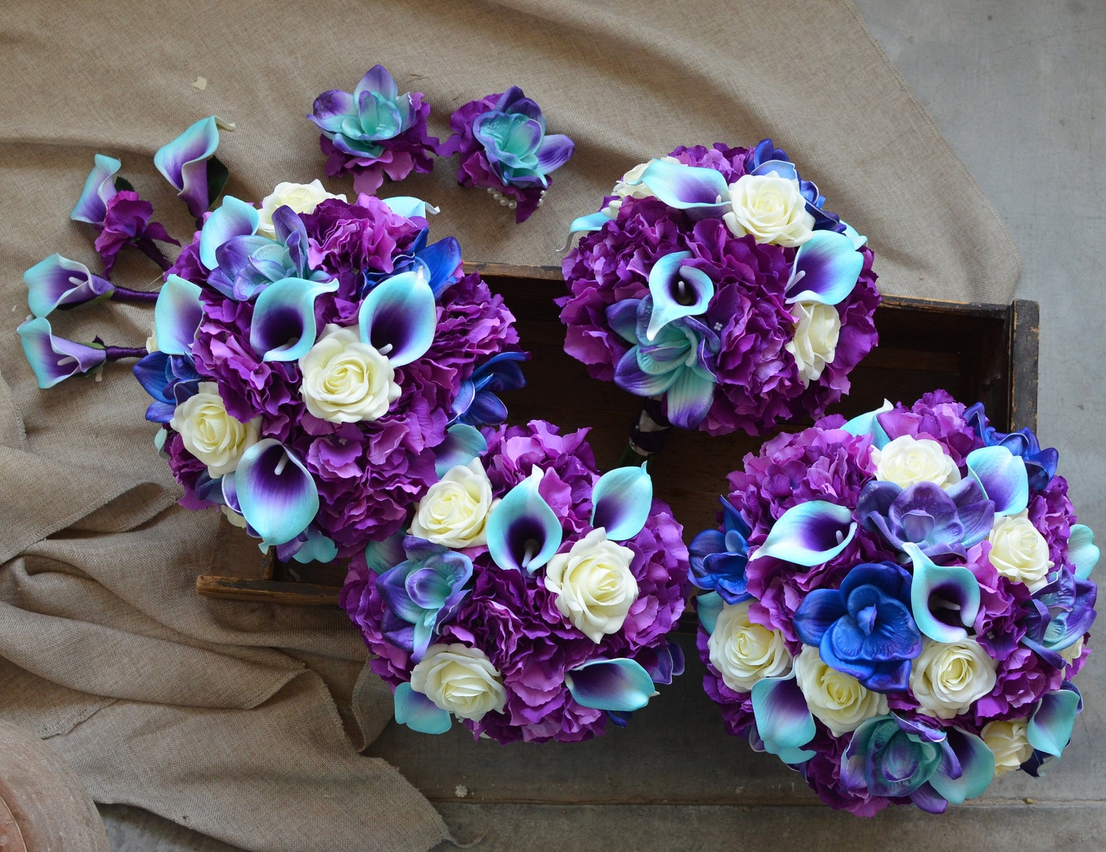 Purple Turquoise Wedding Bouquets Real Touch Calla Lilies | Etsy