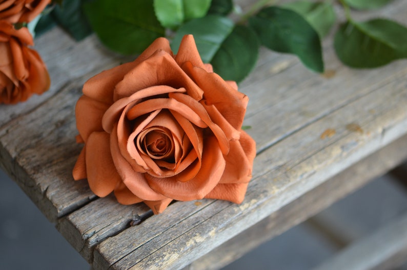 Terracotta Toffee Real Touch Roses Burnt Orange Fake - Etsy