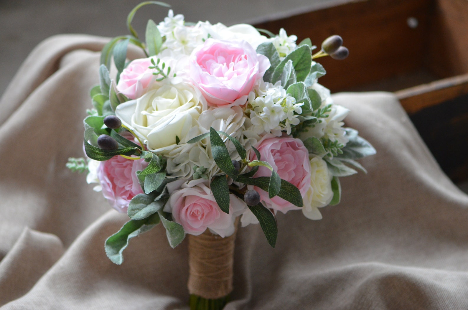 Pink Cabbage Roses, Bouquets, Real Touch Blush Ivory Roses, Peonies ...