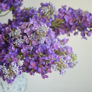 24.8" Real Touch Faux Purple Lilacs Branch, Artificial Lilacs Hydrangeas Flowers, DIY Fake ...