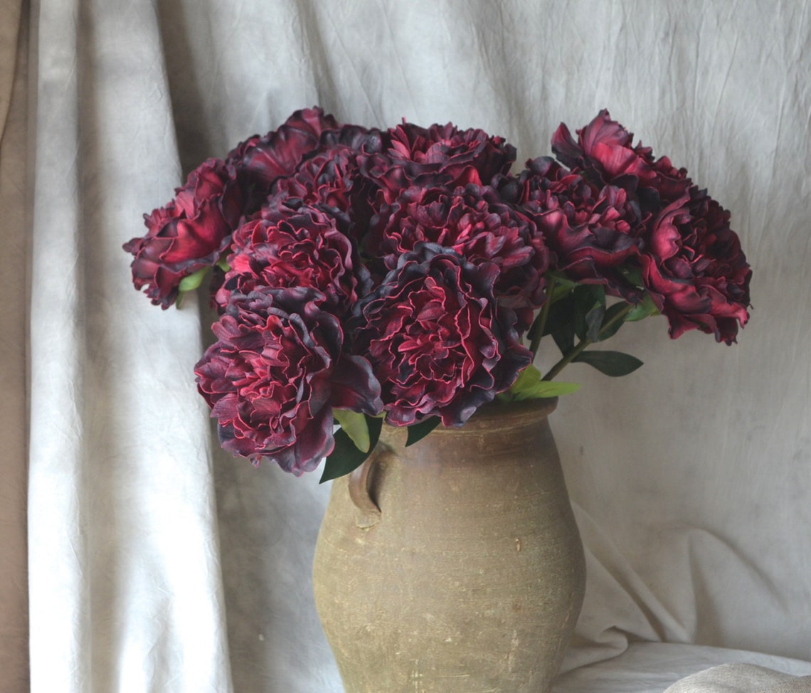 Dark Burgundy Peonies Real Touch PU Flowers DIY Silk - Etsy