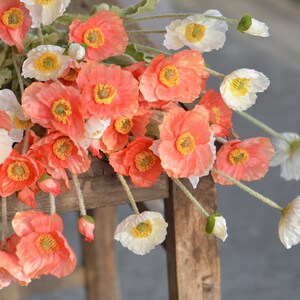 4 Heads 23.5" Artificial Poppy Flowers, Watermelon Red Fake Poppy Stem ...
