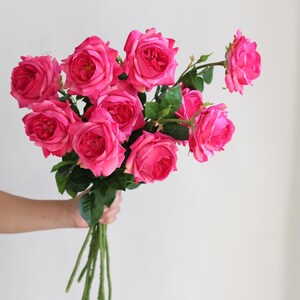 26.3" Faux Real Touch Hot Pink Cabbage Roses, Artificial Garden Rose ...