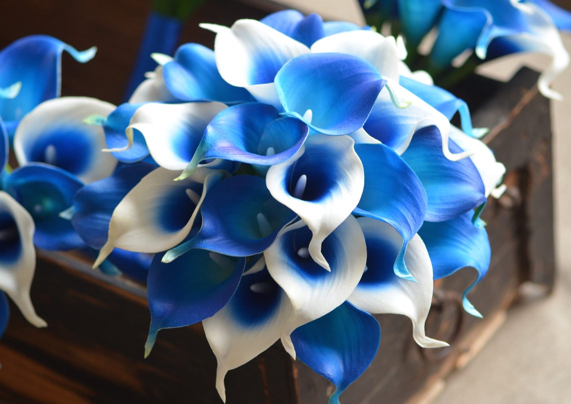 Royal Blue Calla Lily Bouquets Wedding Package Real Touch - Etsy