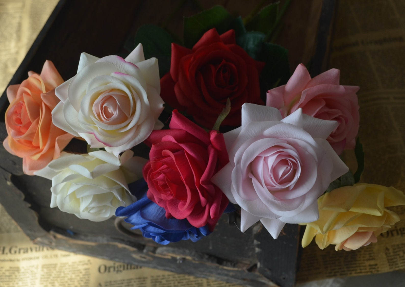 Real Touch Roses Red Cream Blue Blush Champagne Silk Roses DIY Wedding ...