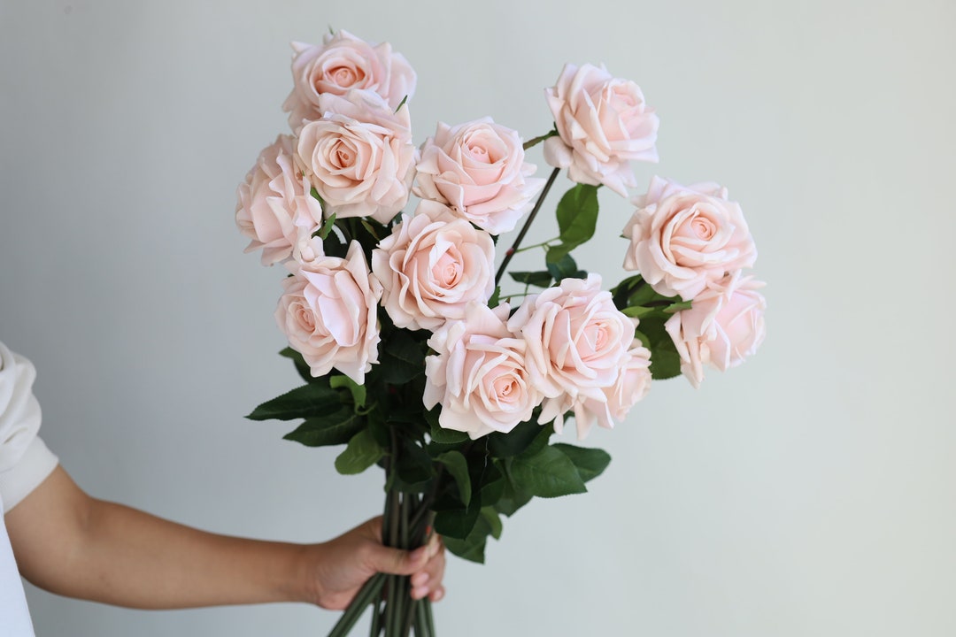 29.5" Soft Blush Pink Real Touch Roses, High Quality Artificial Flowers ...