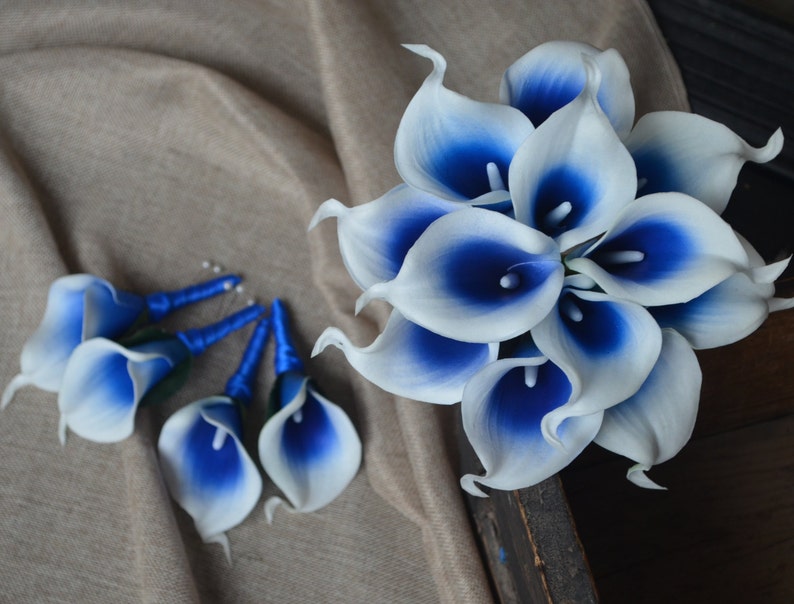Royal Blue Picasso Calla Lilies Bridesmaids Bouquets - Etsy