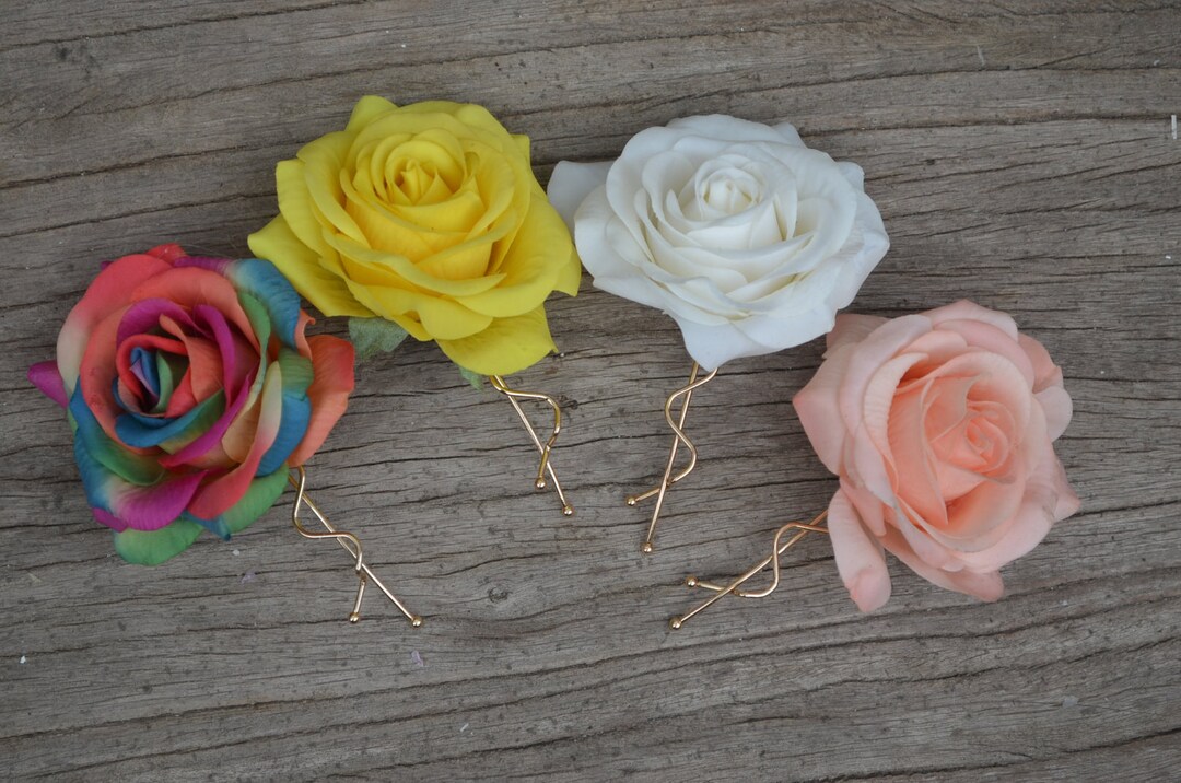 Rainbow Wedding Flower Hair Clip- Colorful Real Touch Red Roses Hair ...