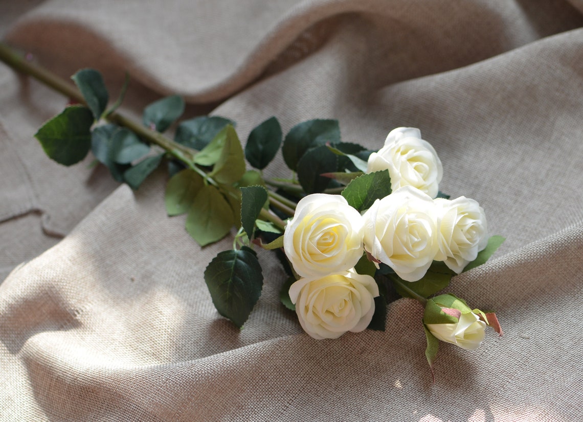6 Heads Small Roses Real Touch Roses Ivory Roses Spray - Etsy