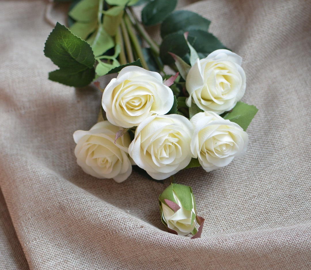 6 Heads Small Roses, Real Touch Roses, Ivory Roses Spray Stems, DIY ...