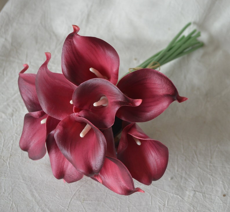 10 Lighter Burgundy Calla Lilies Real Touch Flowers DIY Silk Wedding ...
