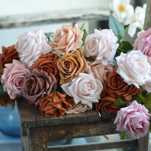 29.5" Autumn Fall Real Touch Roses in Dusty Blush Pink Orange ...