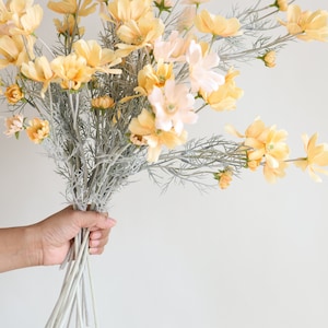 23.5" Fake Cosmos Wildflowers Branch in Soft Yellow & Champagne, Spring ...