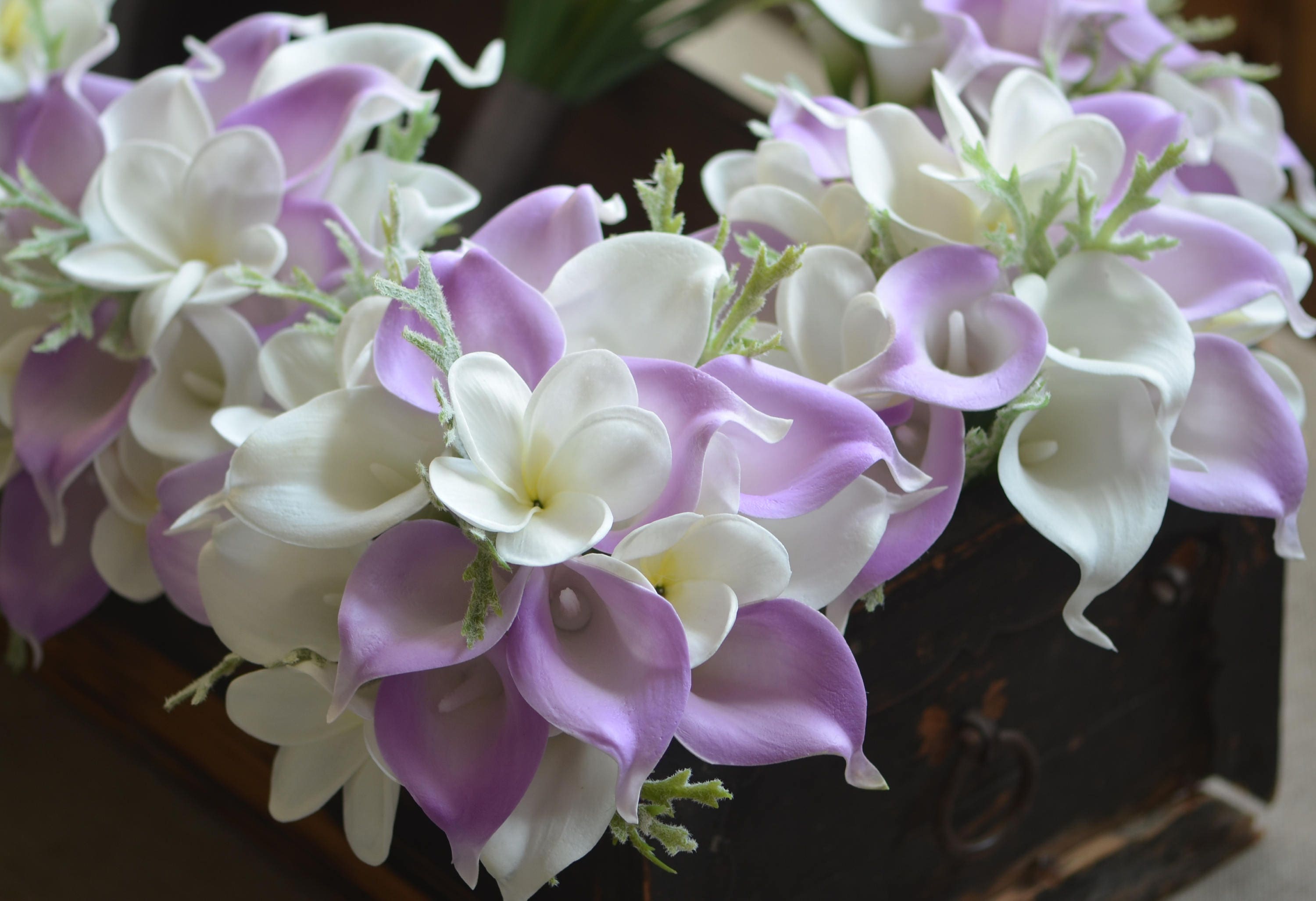 Lilac Wedding Bouquets, Real Touch Lilac Calla Lilis, Ivory Plumerias ...