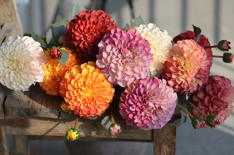 Gradient Colors Dahlia Artificial Dahlia Flowers Big Ivory - Etsy