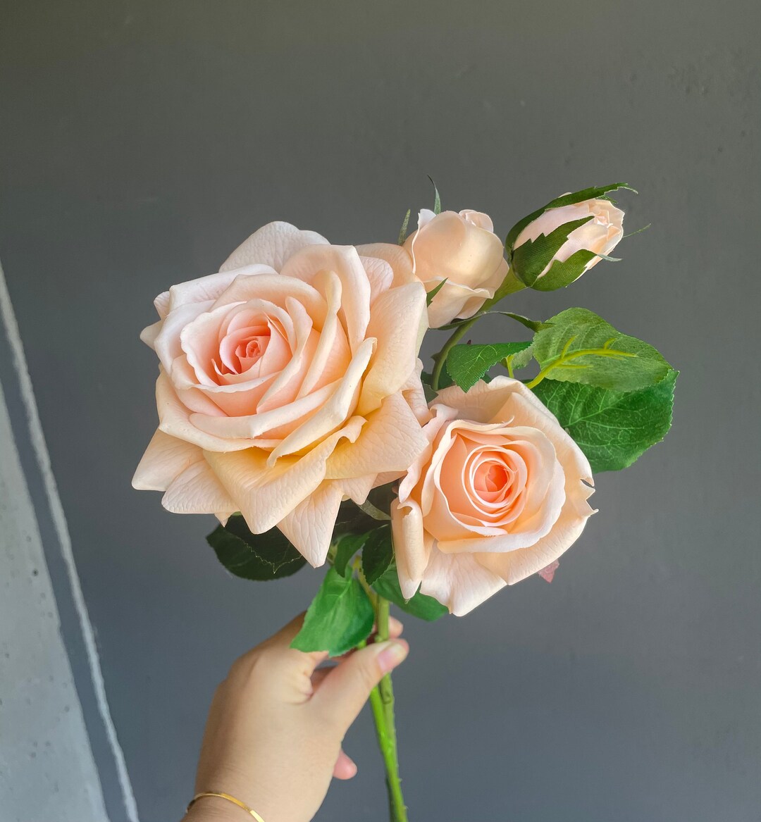 Champagne Peach Real Touch Faux Roses, DIY Wedding Bouquet Centerpieces ...
