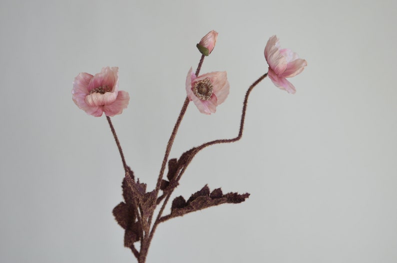 20" Autumn Fall White Faux Poppy Flowers Branch, 4 Blooms Each Spray ...