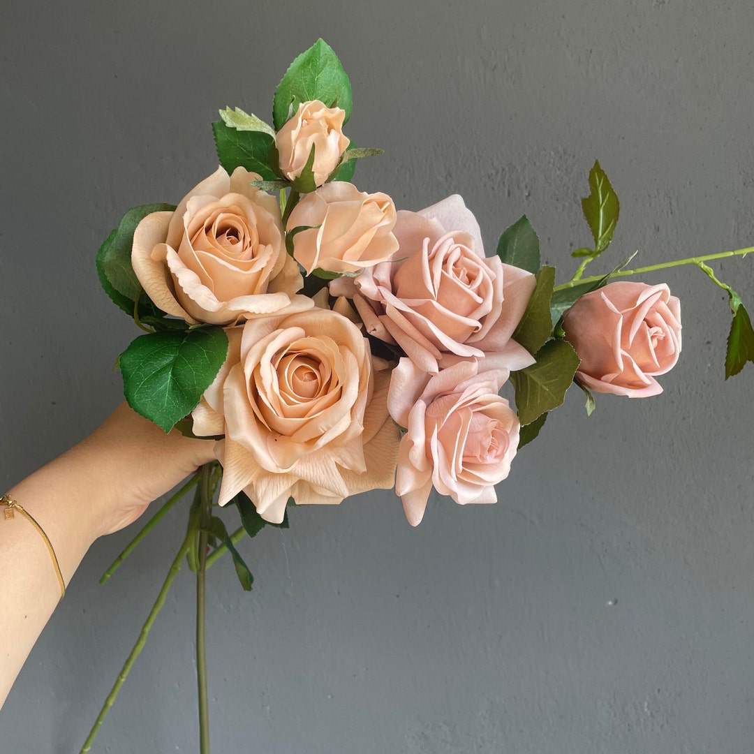 Tan Beige Real Touch Roses, Artificial Vintage Special Roses in Dusty ...