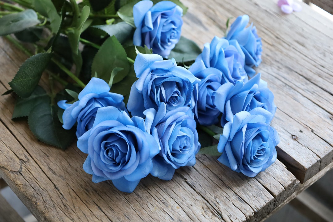 17" Dusty Blue Real Touch Faux Roses, DIY Florals Supply | Wedding/home ...