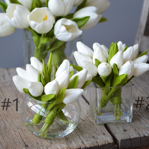 Ivory White Tulips Arrangement in Vase Faux Floral - Etsy