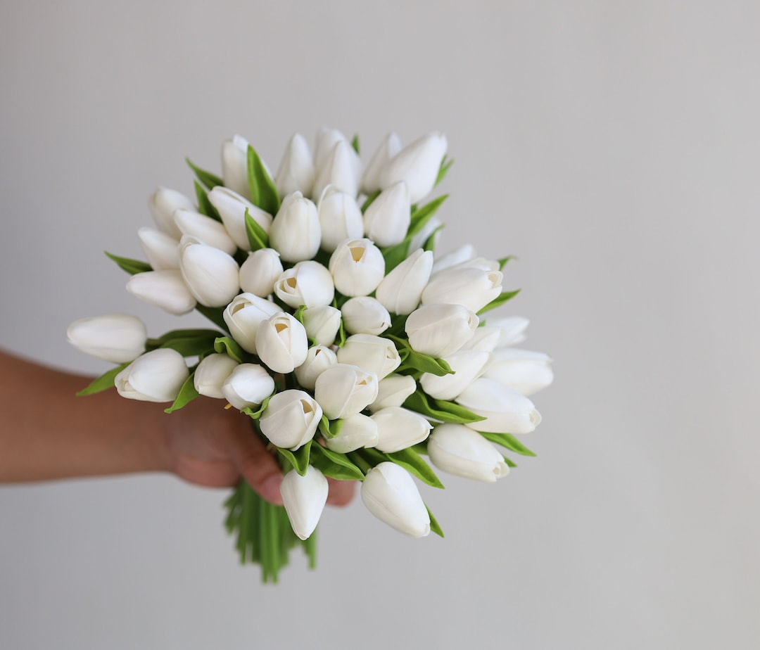 Real Touch Cream White Mini Tulips-12 Heads, Artificial Flowers, DIY ...
