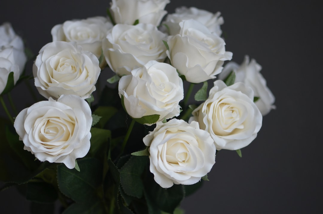 17" Morandi White Real Touch Faux Roses, Aritificial Flowers, Special ...