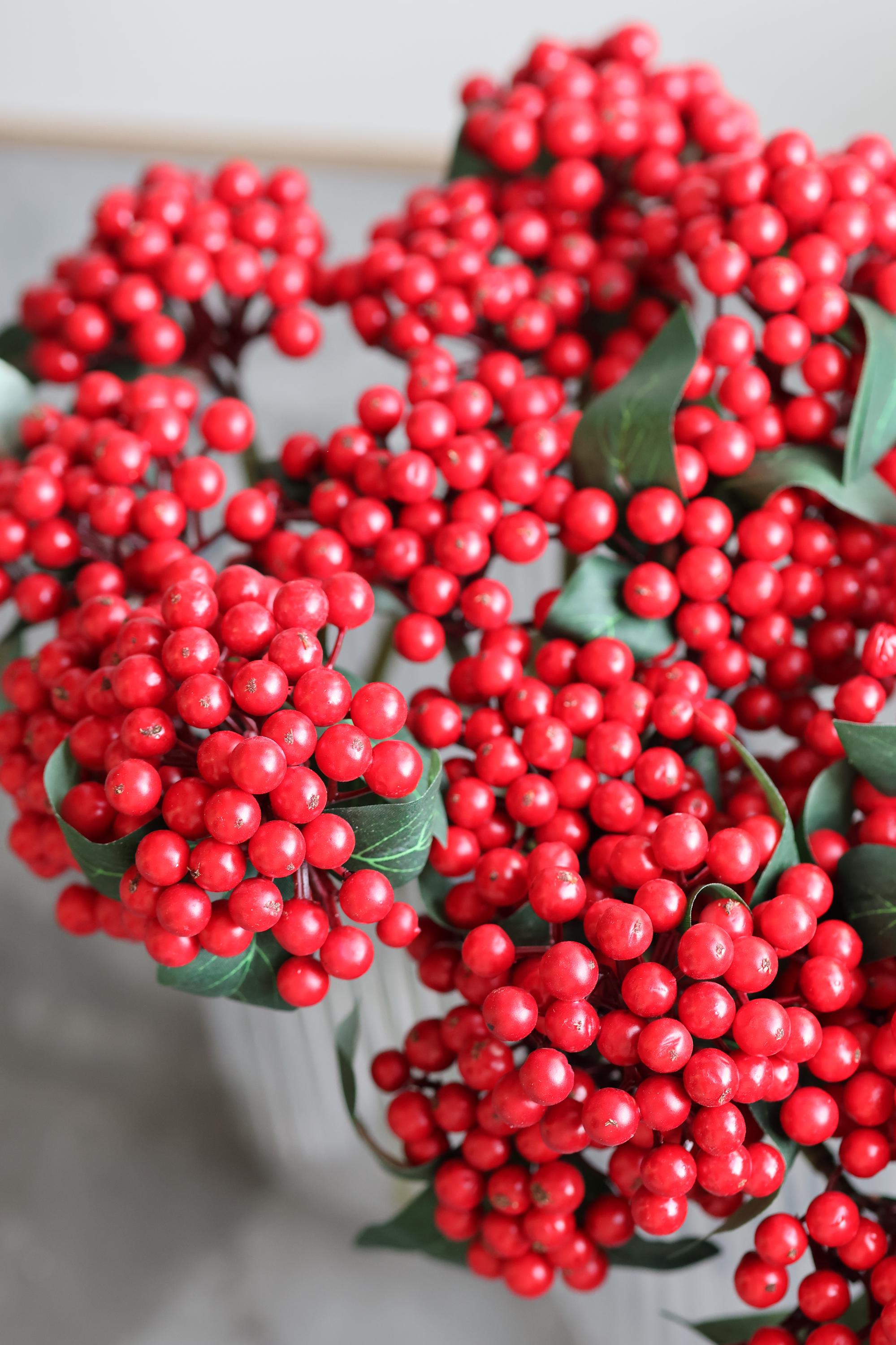 11" Faux Red Berry Branch, Decorative Berries Stem, Minimalist Style ...