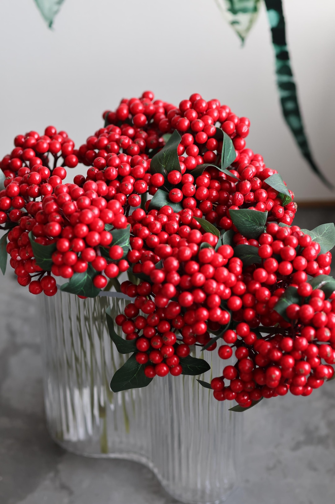 11" Faux Red Berry Branch, Decorative Berries Stem, Minimalist Style ...