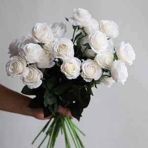 17" Morandi White Real Touch Roses, Aritificial Flowers, DIY Florals ...