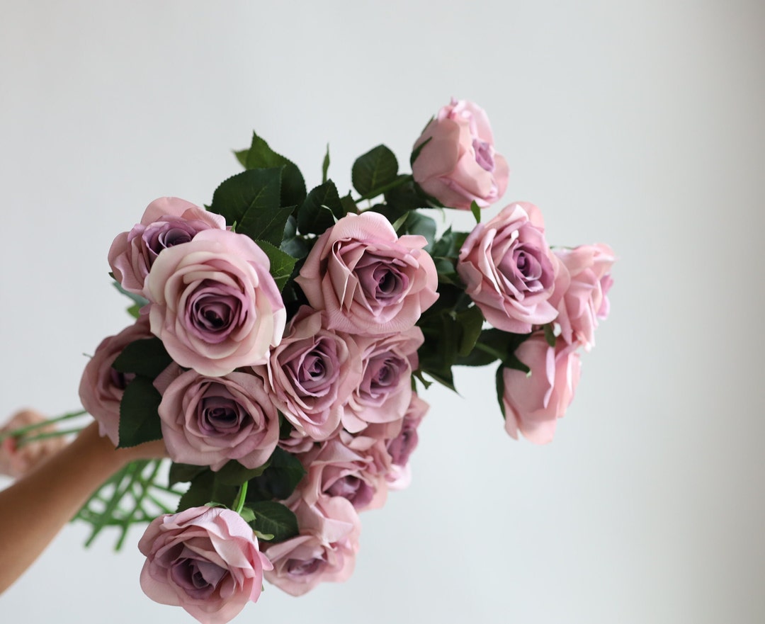 25" Faux Real Touch Roses-smoky Mauve, Artificial Rose Stem DIY Florals ...