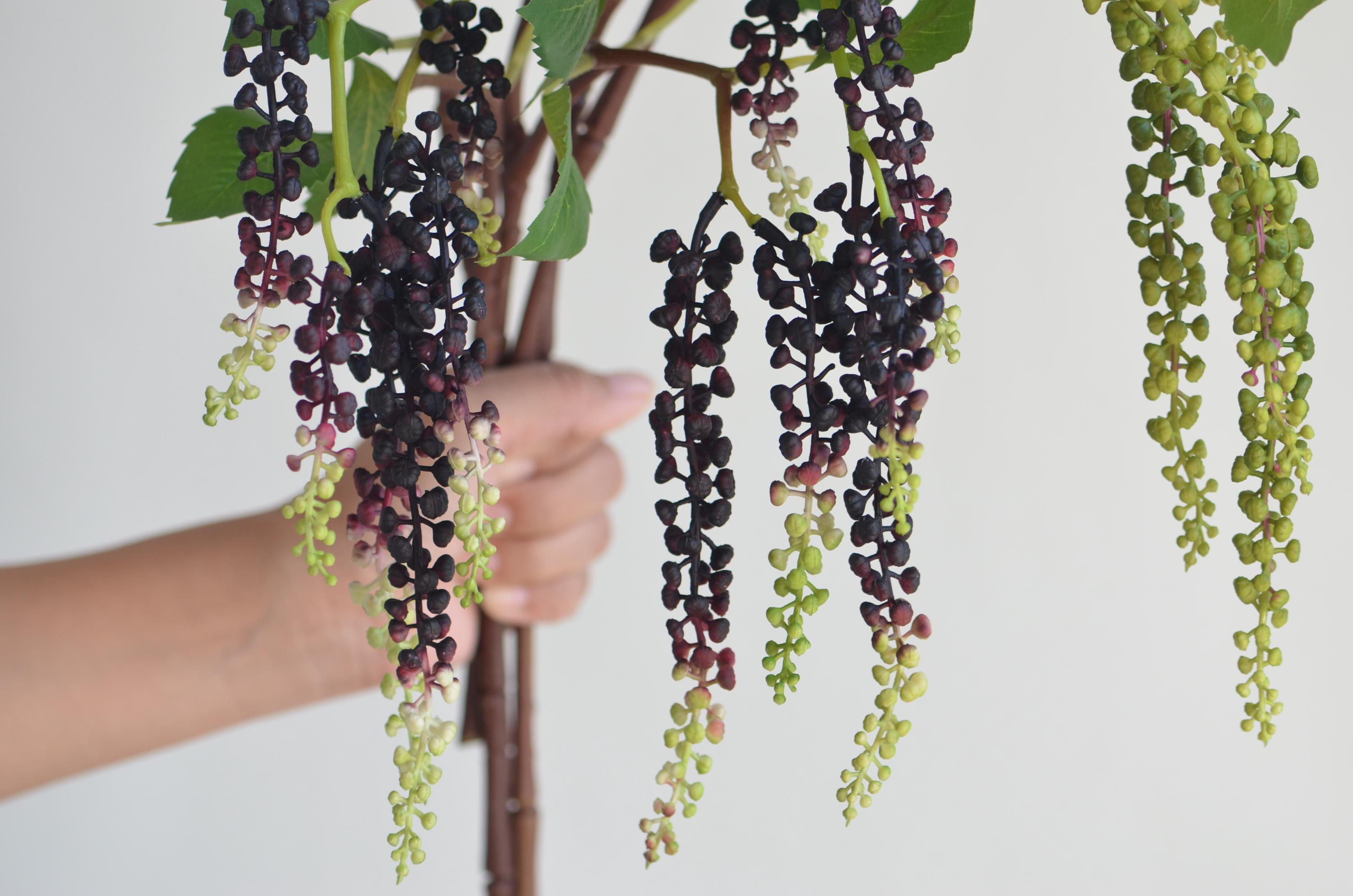 32.5" Faux Pokeberry Branch in Burgundy/green, Artificial Pokeweeds ...