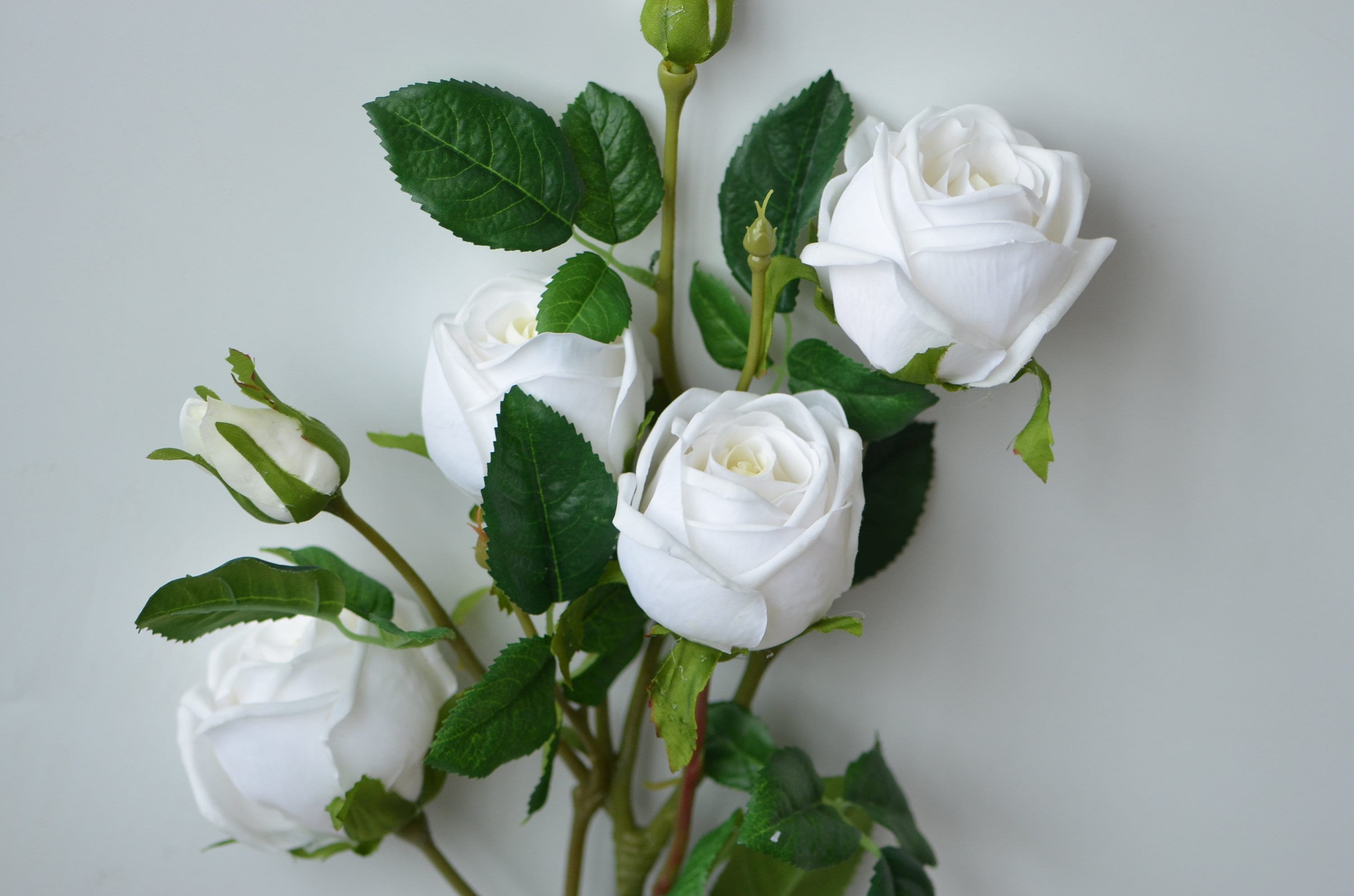 6 heads White Real Touch Rose Bundle Artificial Silk Roses | Etsy