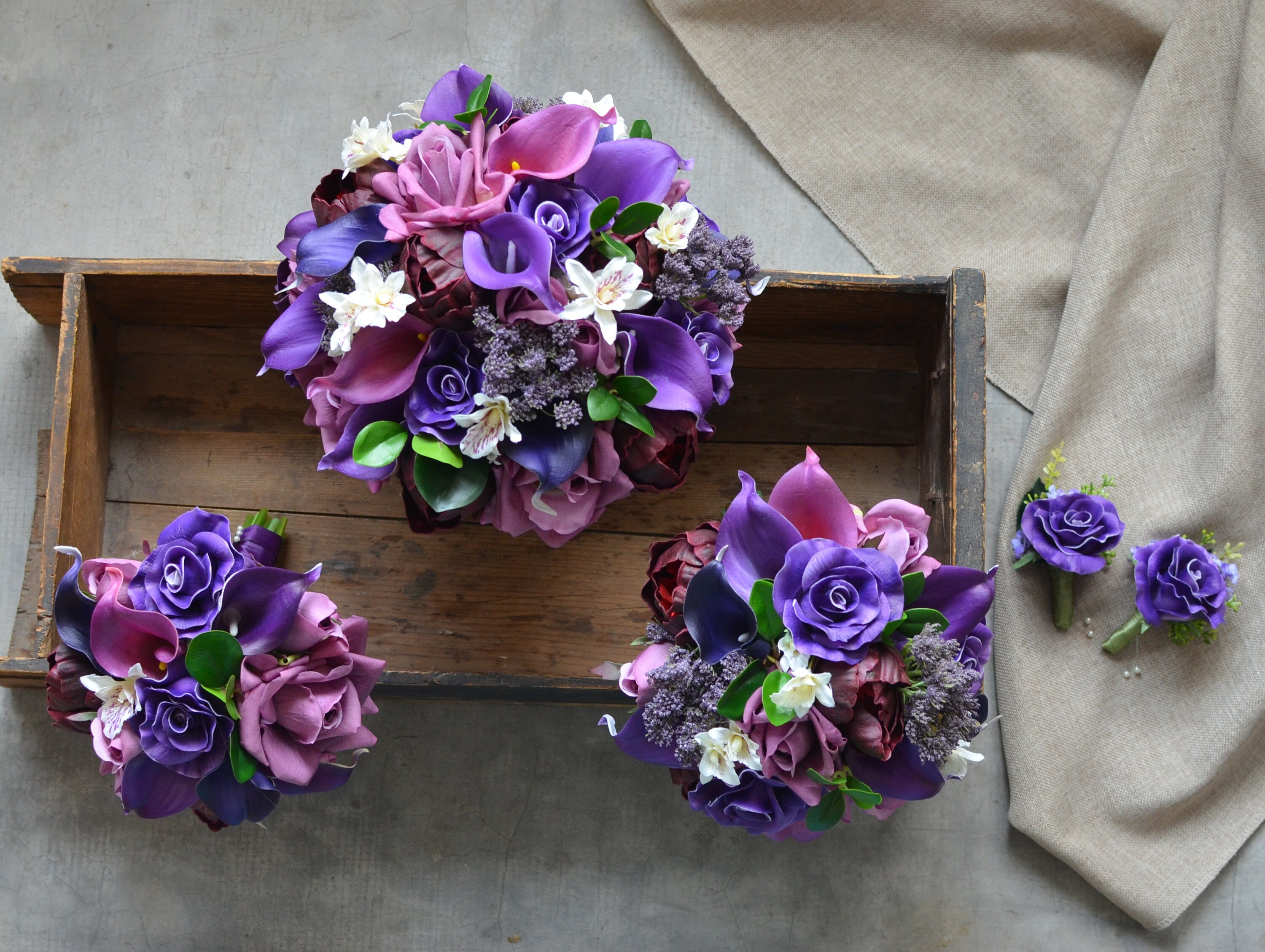 Purple Bridal Bouquets Package Real Touch Purple Callas - Etsy