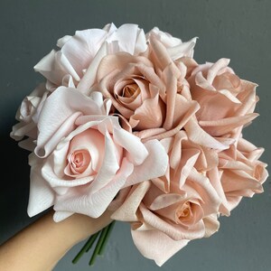 Beige Blush Pink Real Touch Rose Bundle, Faux Rose Bouquet, Artificial ...