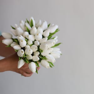 Real Touch Cream White Mini Tulips-12 Heads, Artificial Flowers, DIY ...