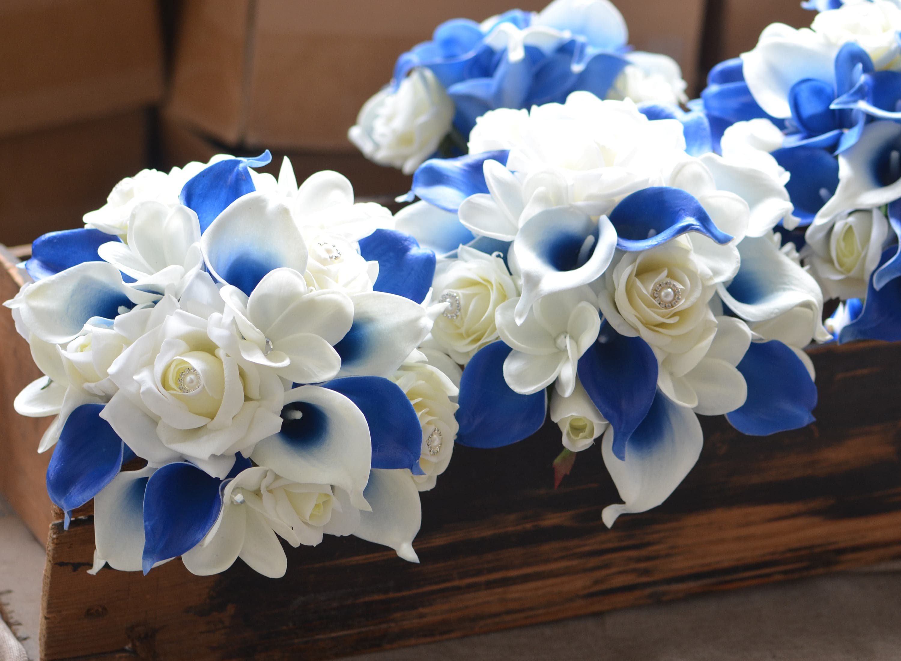 Royal Blue Calla Lilies Plumerias Ivory Roses Cascade Bridal | Etsy