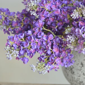 24.8" Real Touch Faux Purple Lilacs Branch, Artificial Lilacs Hydrangeas Flowers, DIY Fake ...