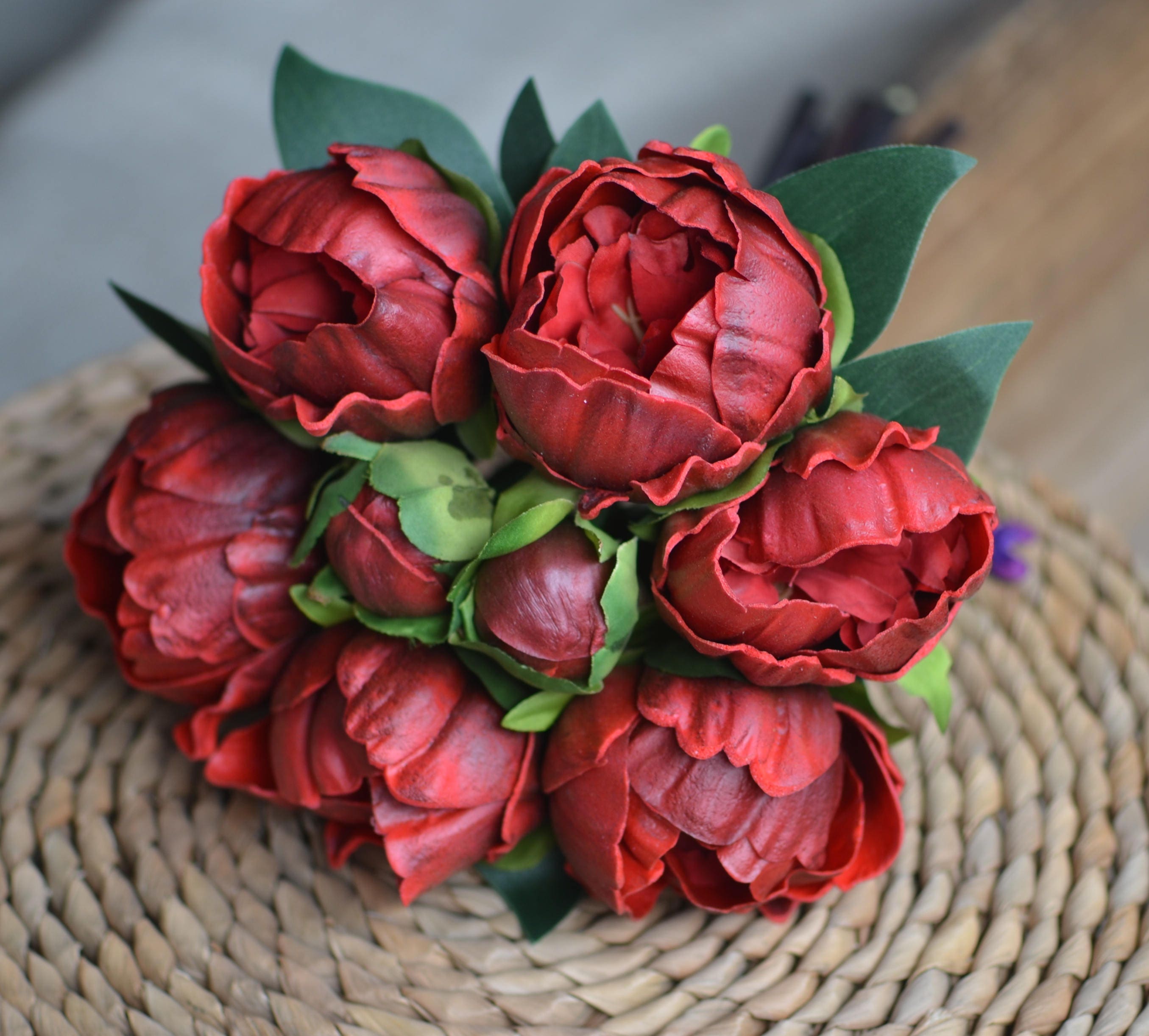 Darker Red Peonies Real Touch Peonies for DIY Wedding Bouquets | Etsy