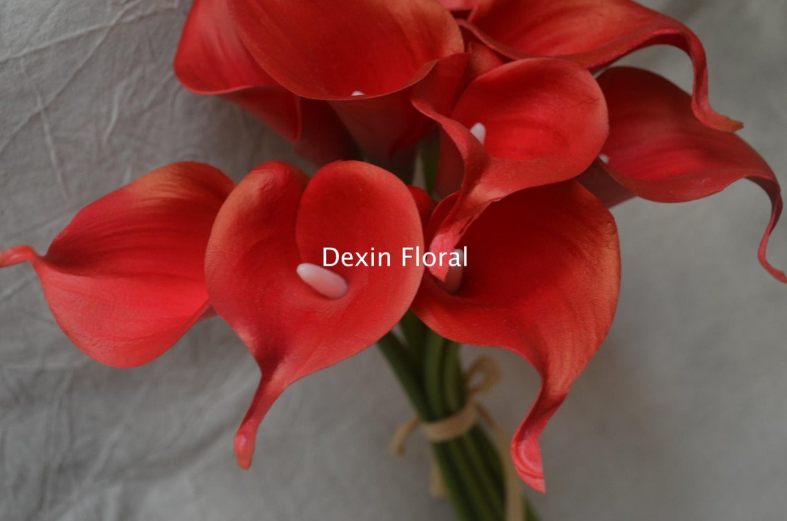 9stems Natural Real Touch Red Calla Lily DIY Wedding Bridal Bouquets ...