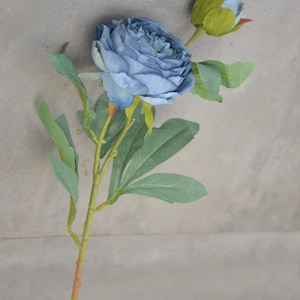 25.5" Tall, Dusty Blue Dried Look Artificial Peonies, Faux Blue Cabbage ...