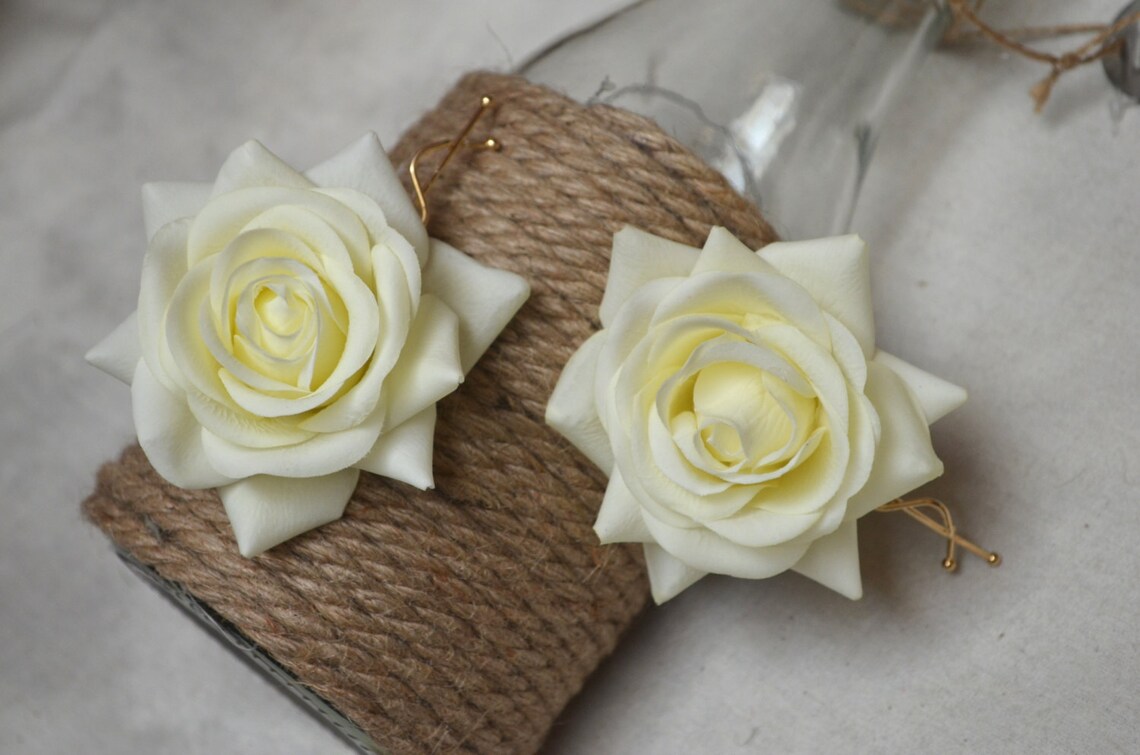 A Pair Wedding Flower Hair Clips-real Touch Cream White Rose - Etsy